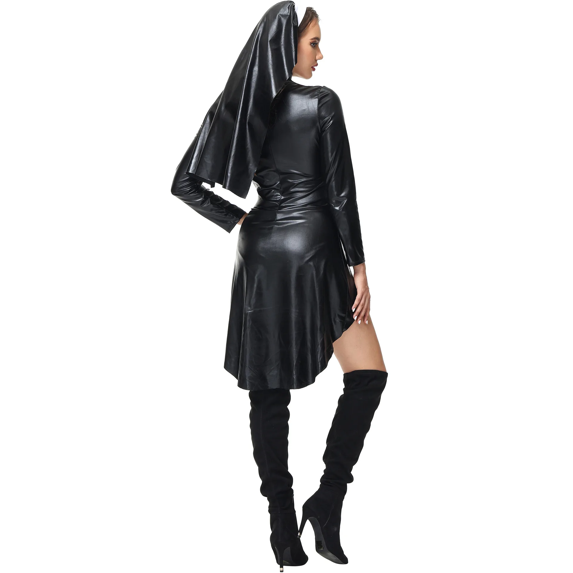 Gothic Nun Costume Women Sister Cosplay Costume Pu Carnival Halloween ...