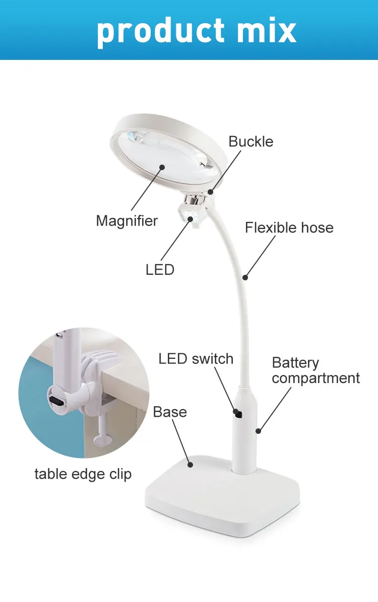 Modern Flexible Gooseneck Desktop Double Lens Led Lamp Magnifying Glass ...