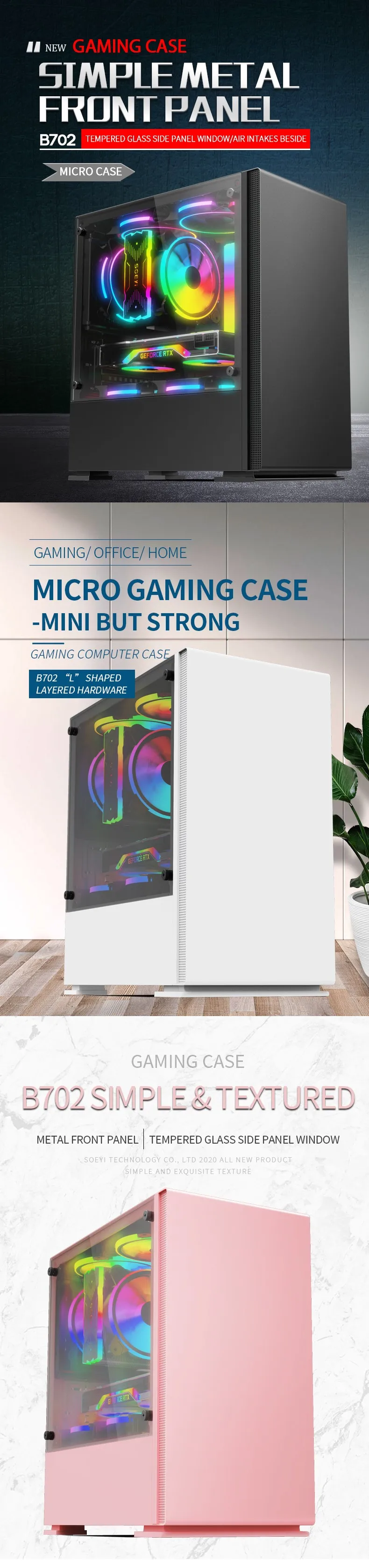 Soeyi Mid Tower Gaming Computer Micro Atx White/black/pink Oem Pc ...