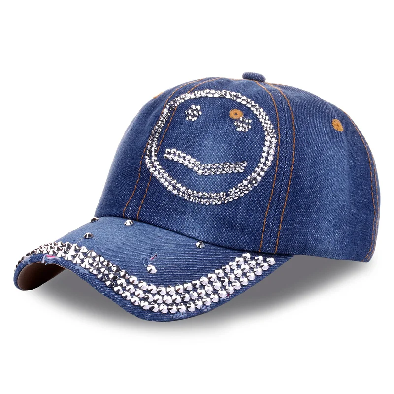Custom Logo Bling Rhinestone Denim Women Distressed Baseball Cap ...