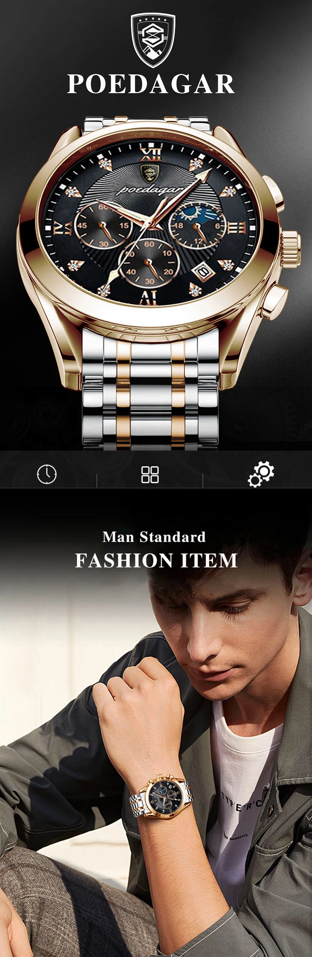 POEDAGAR 820 Watch - Casual Men's Chronograph with Style