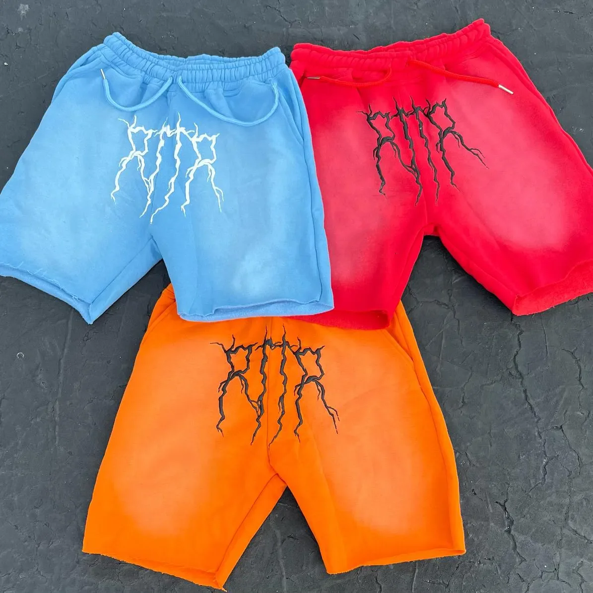 Custom Men Clothing Cotton 3D Puff Print Shorts Sun Faded Shorts ...