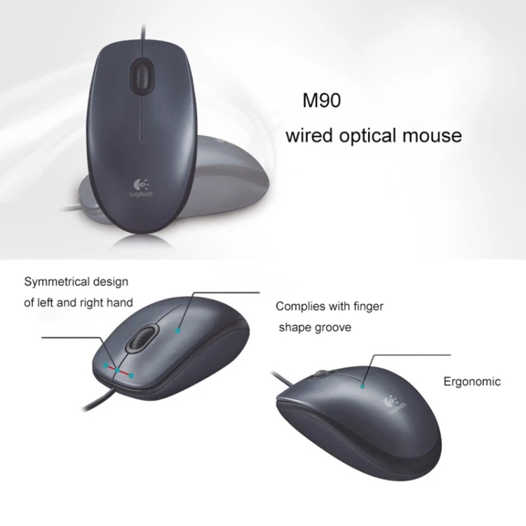Logitech M90 Usb Wired Mice Plug And Play Optical Ergonomic Design For ...