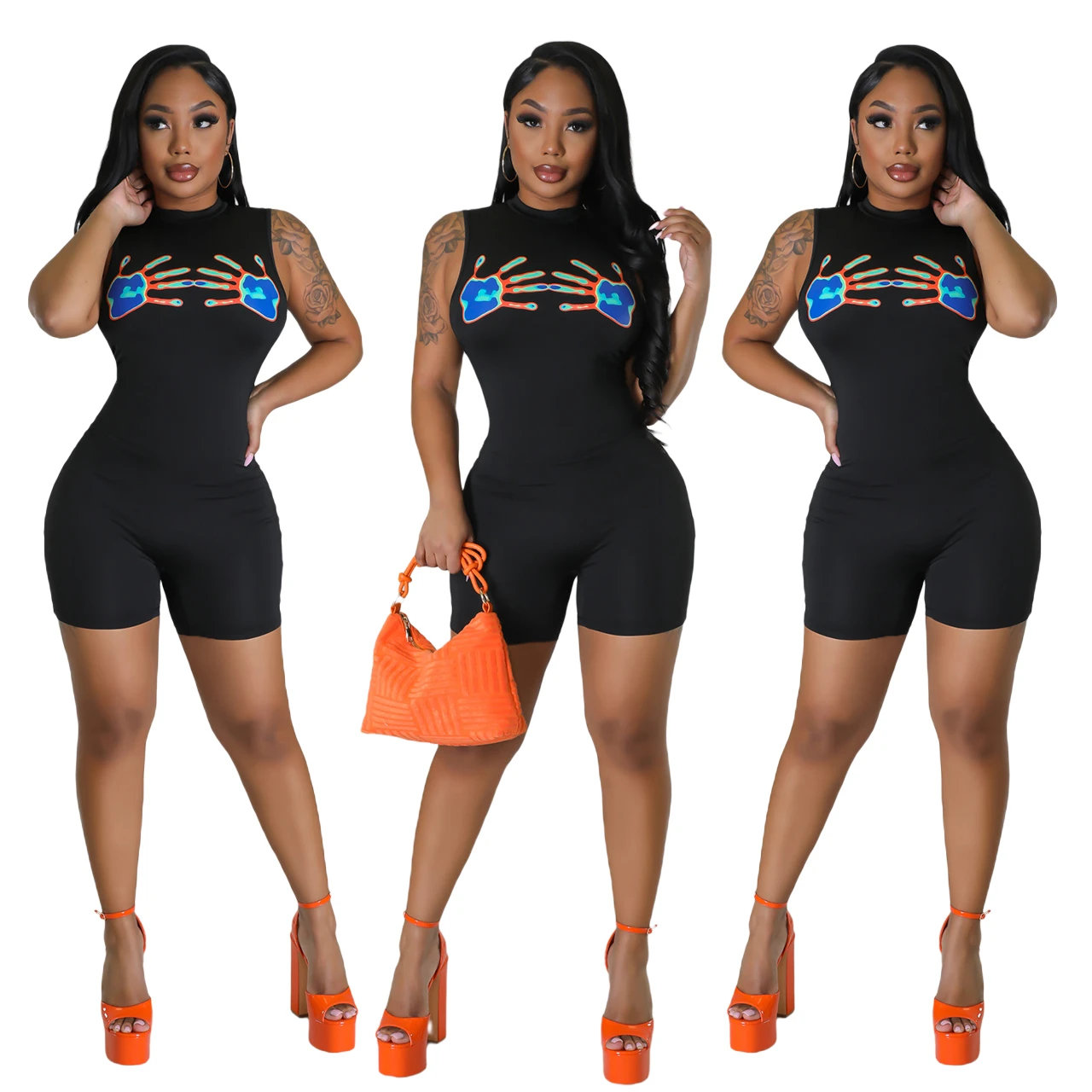 Summer Slim Fashion Crew Neck Sleeveless Hip Wrap One Piece Romper