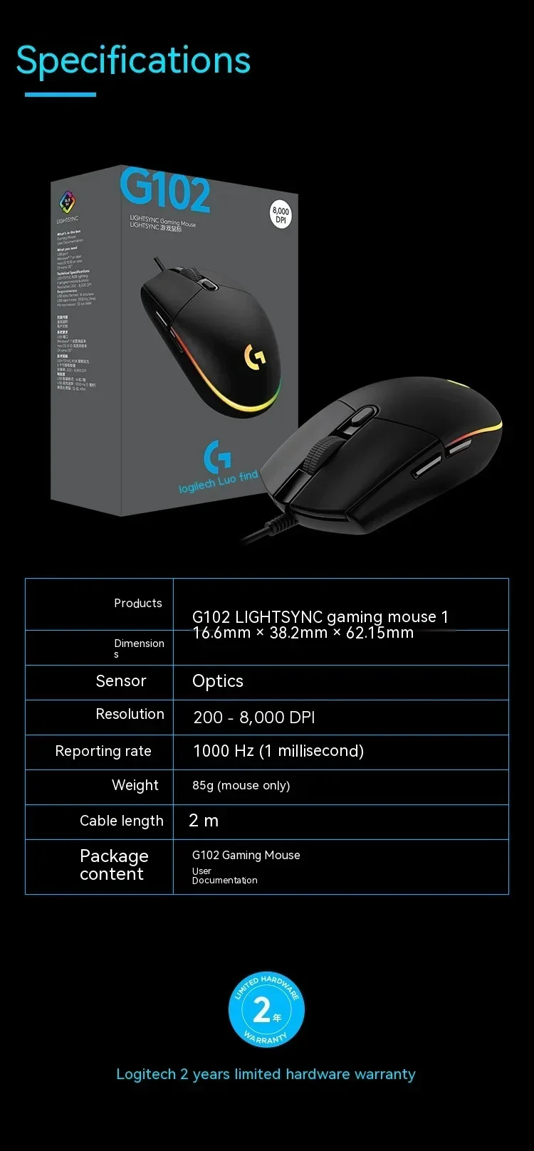 Logitech G102 G Pro Gaming Fps Glowing Mouse With Advanced Gaming ...