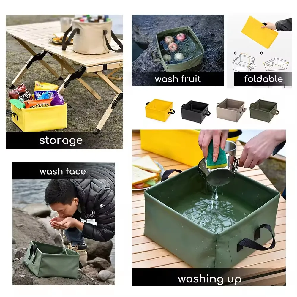 Folding PVC Bucket Foldable Wash Basin Basket Storage Box for Camping ...