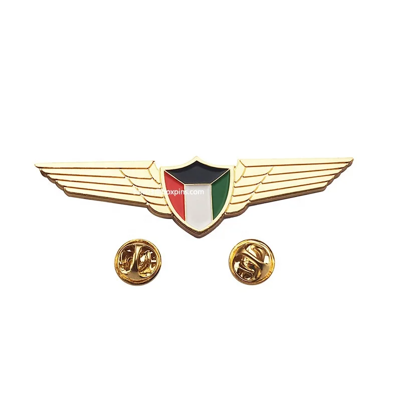 Kuwait Flag Color with Wings Design Metal Badge Lapel Pin