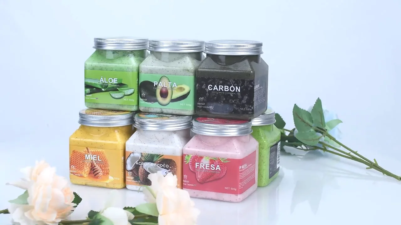Private Label Organic Body Scrub Natural Fruit Extract Sugar Scrub Skin Whitening Exfoliating ...