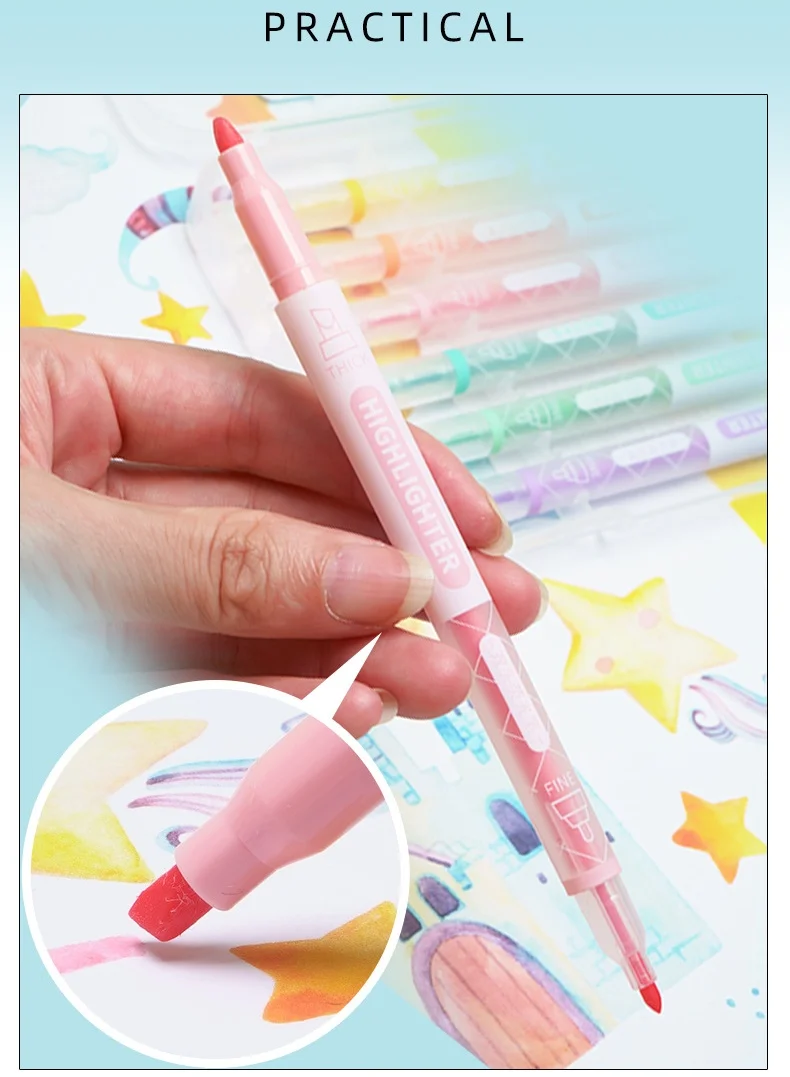 Double-head Highlighter with Stackable Colors & Kawaii Flash