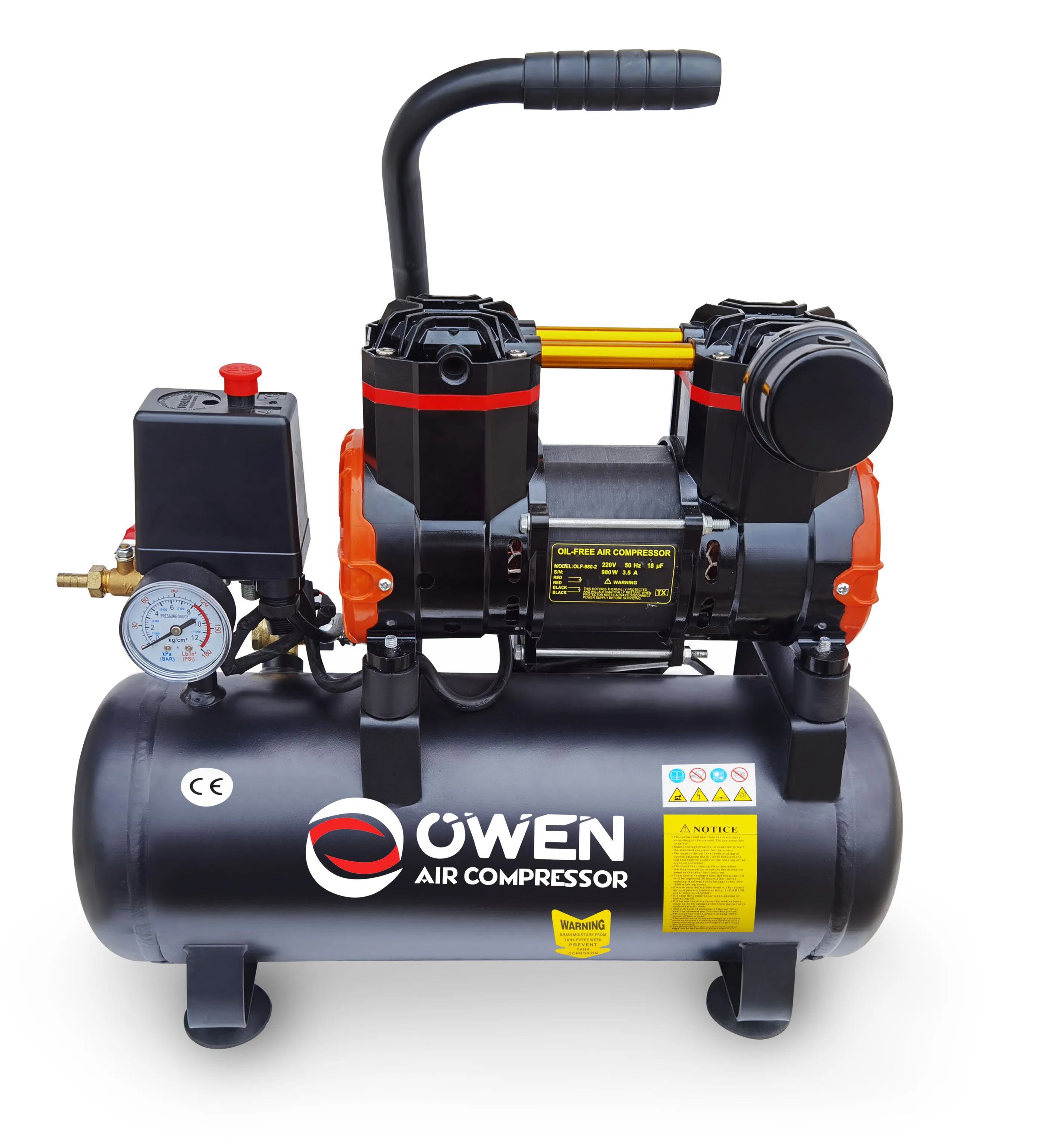 OWEN Low Noise Oil Free Silent Air Compressor 50L 2head
