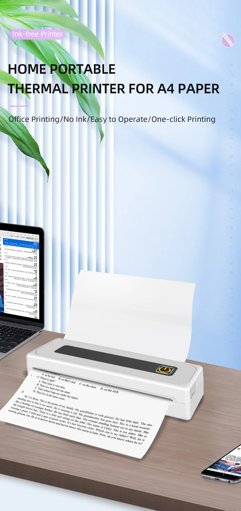 Manufacturer Photos Sticker Wireless Inkless Mini Pocket Printer A4 ...