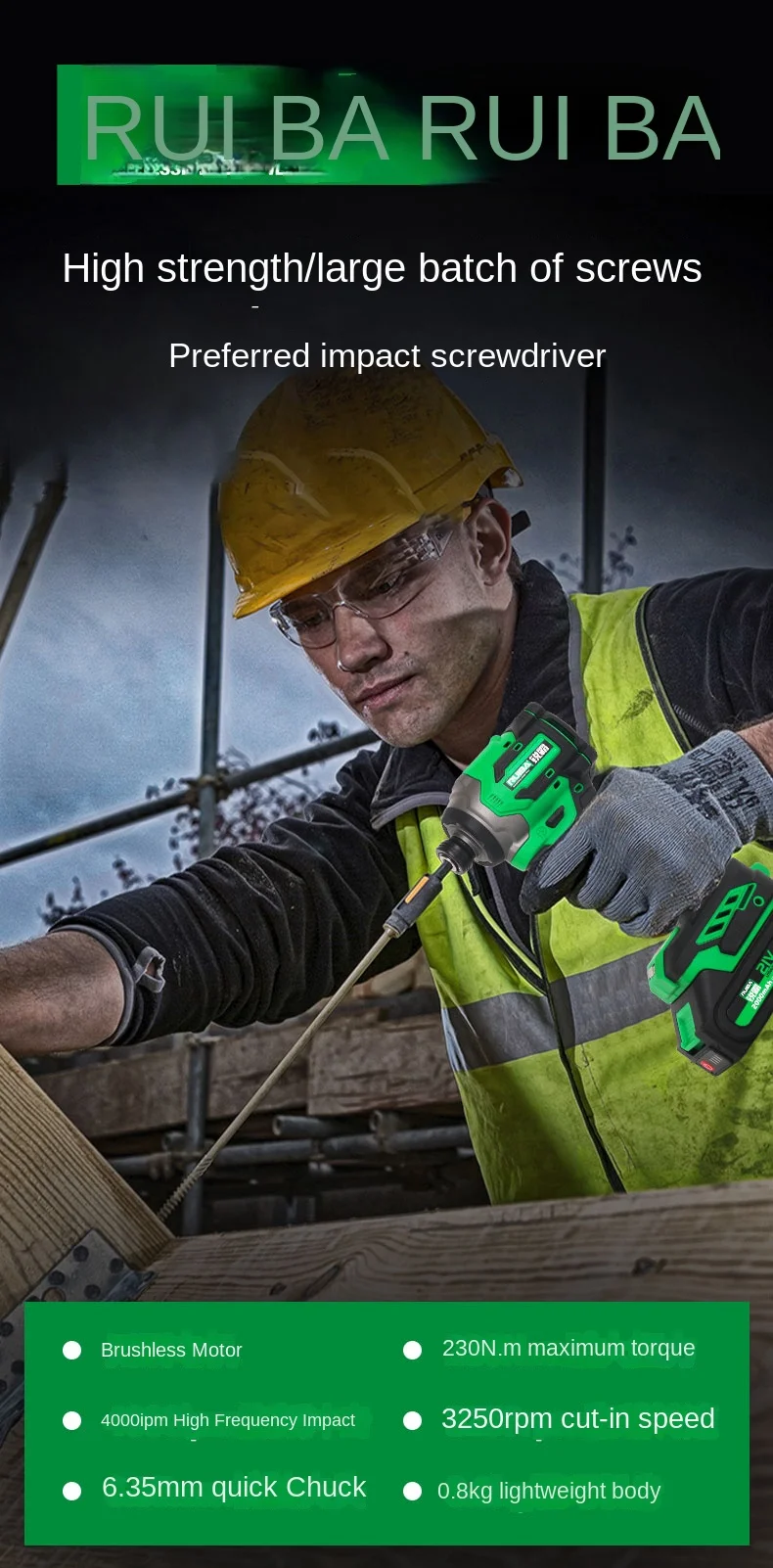 RUIBA impact screwdriver 21V Brushless lithium battery RUIBA ...