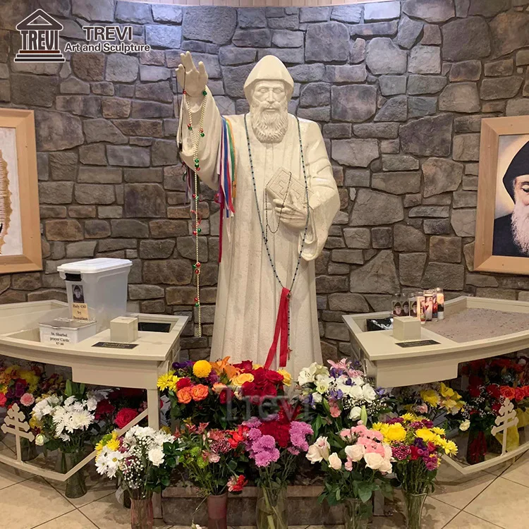 Famous Christian Religious Statues White Marble Saint Charbel Sculpture ...