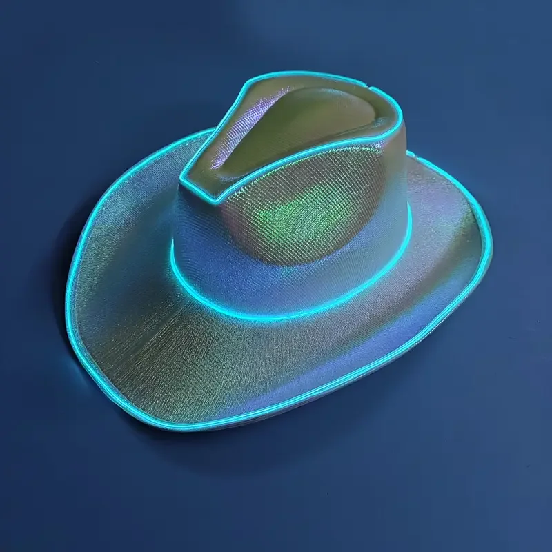 Western Style Cowboy Hat Men Colorful Led Rainbow Light Up Holographic ...