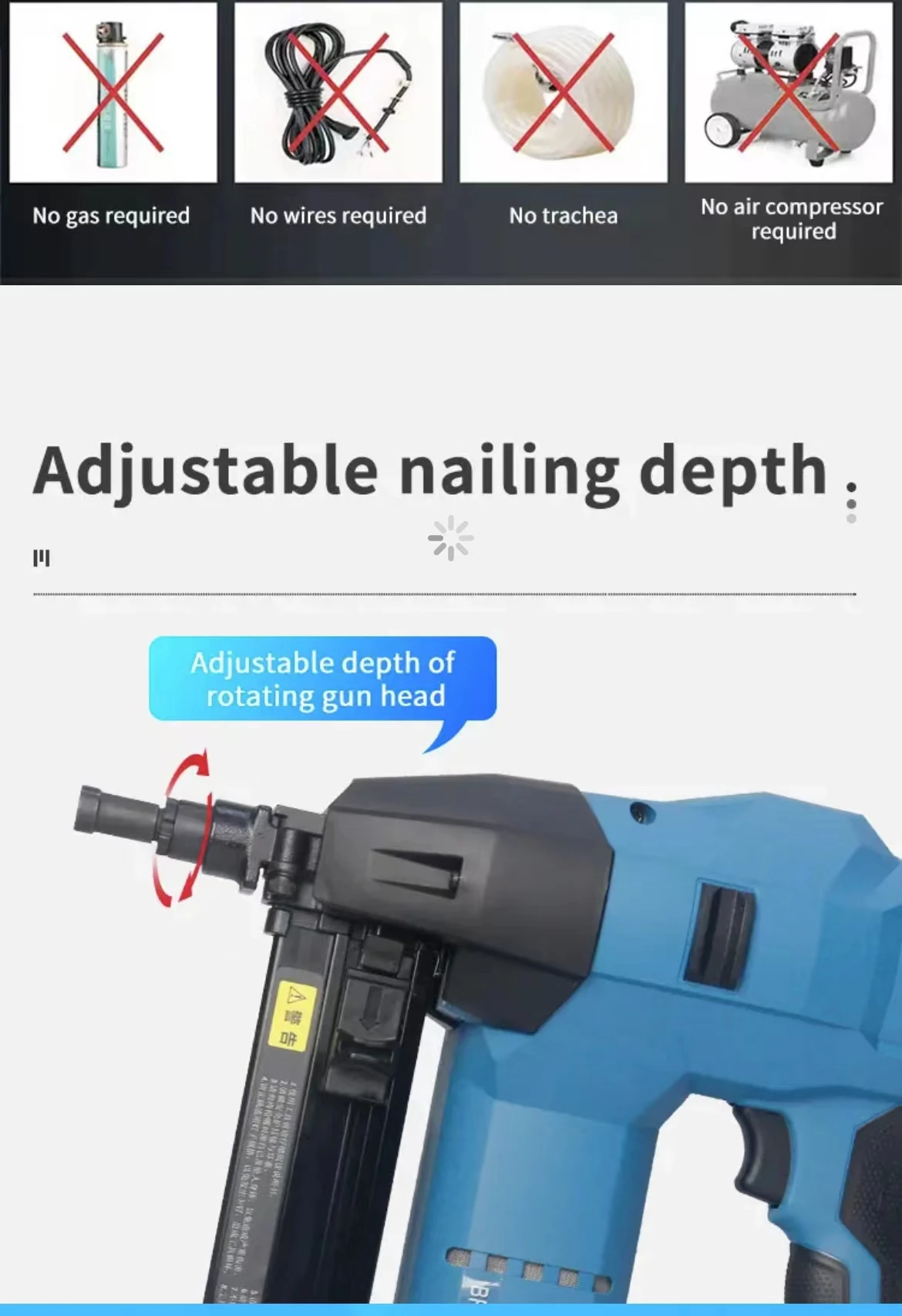 Nailtask Dccn100x2 Blue Electric Charging Nail Gun For Concrete Strong ...