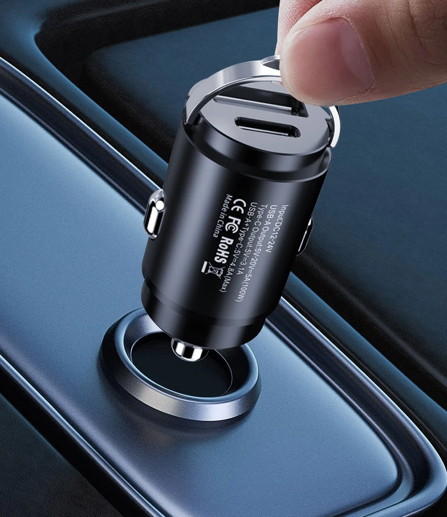 MINI 2in1 100W Fast Car Charge - Type-C PD + USB Charger
