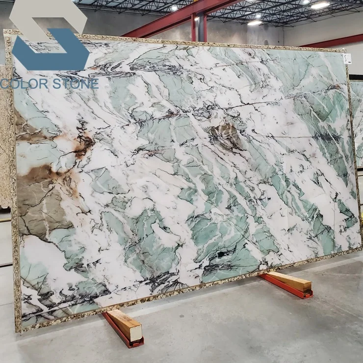 Natural Polished Translucent Bookmatched Tiffany Quartzite Slab Light ...