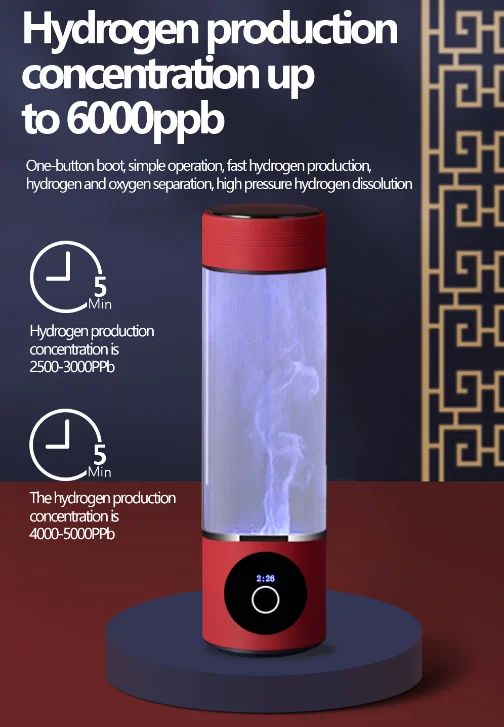 Portable 6000ppb H2O Electrolysis Hydrogen Rich Water Cup Hydrogen ...