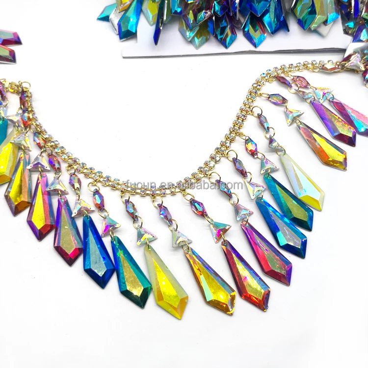 Customized Iridescent Jewel Trim Rhinestone Tassel Resin Stone Fringe ...
