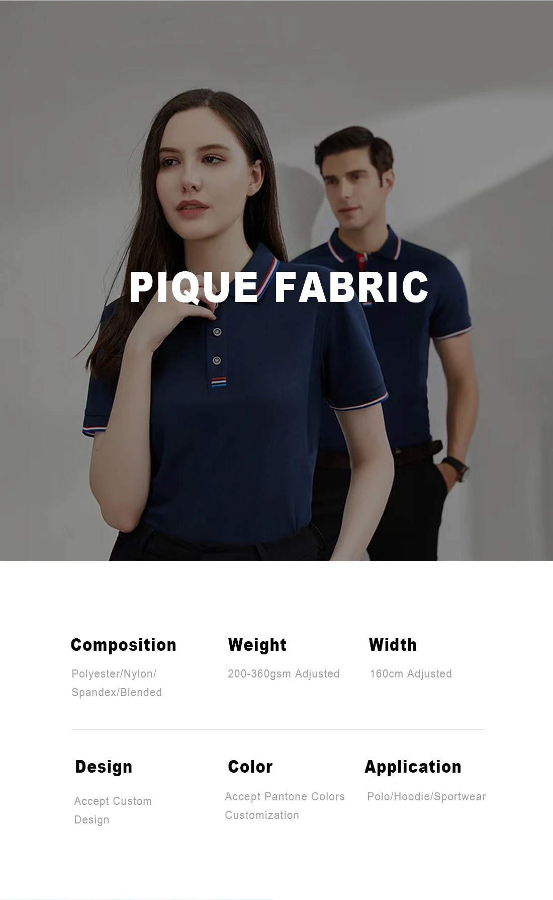 Custom Pique Polo Textile Mesh Knit Coolmax 100% Polyester