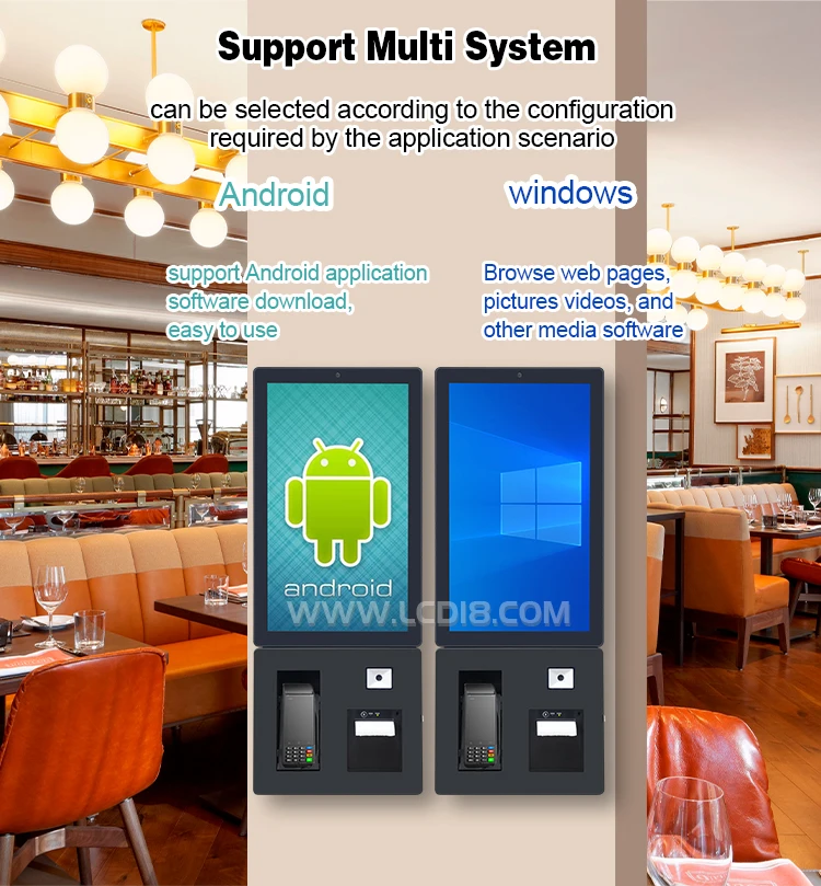 24 Inch Wall Mount Android Win 10 Pro System - Fast Food Kiosk