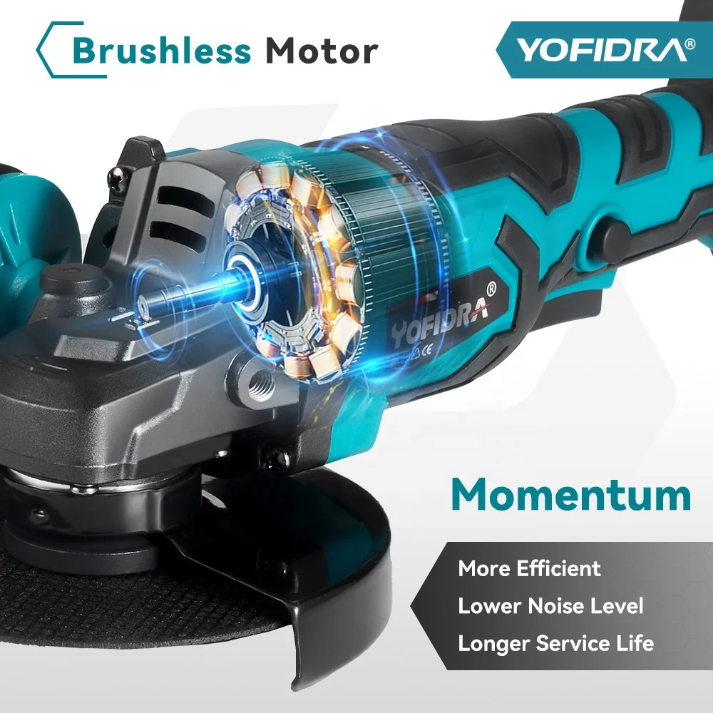 Yofidra 125mm Brushless Angle Grinder 4 Gears Cordless Grinding Machine ...