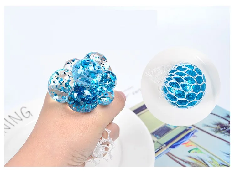 Wholesale Anti-stress Mesh Squishy Ball Squeeze 5cm Sequin Grape Balls ...
