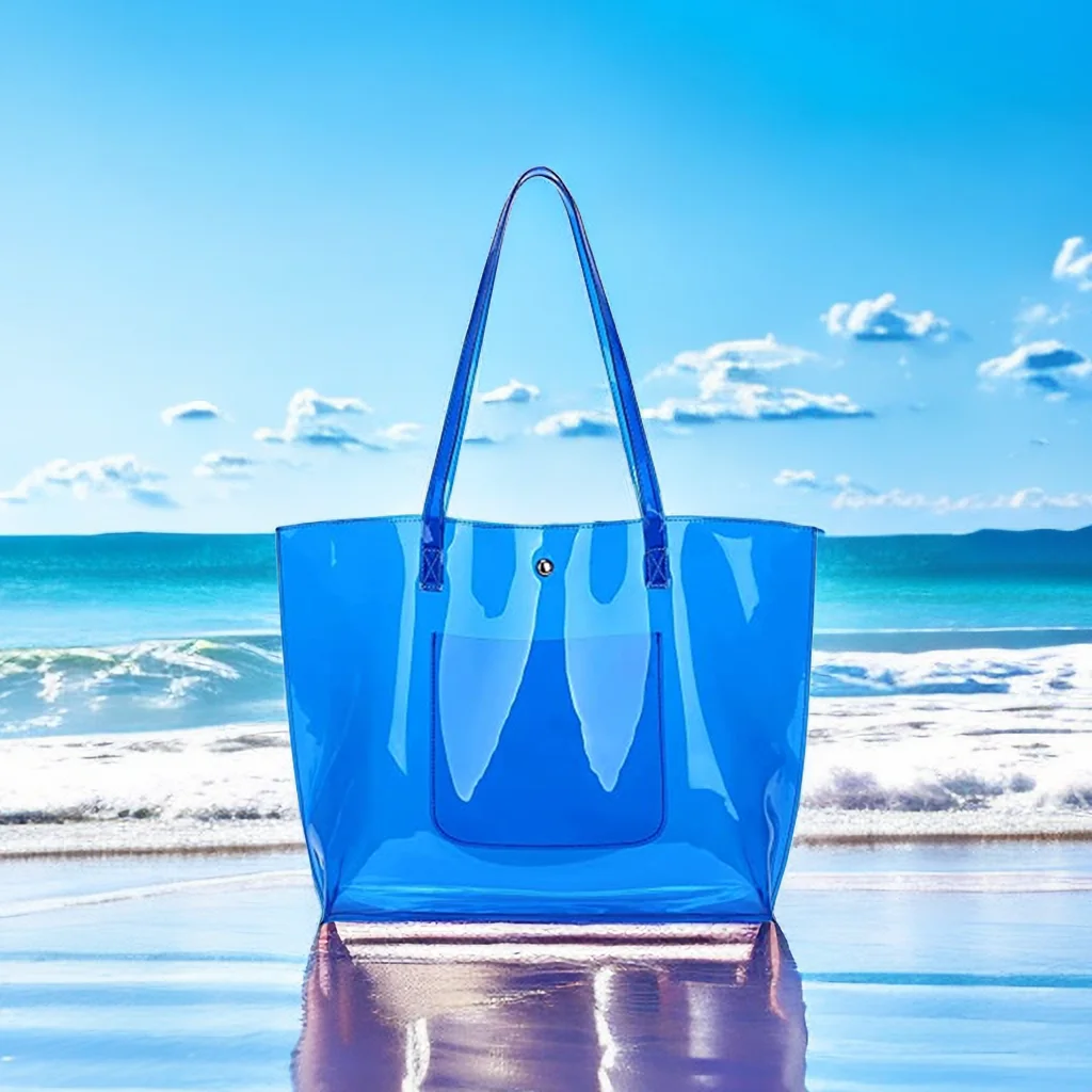 Large XL Clear PVC Tote Bag Fashionable Transparent Beach Bag With Open ...