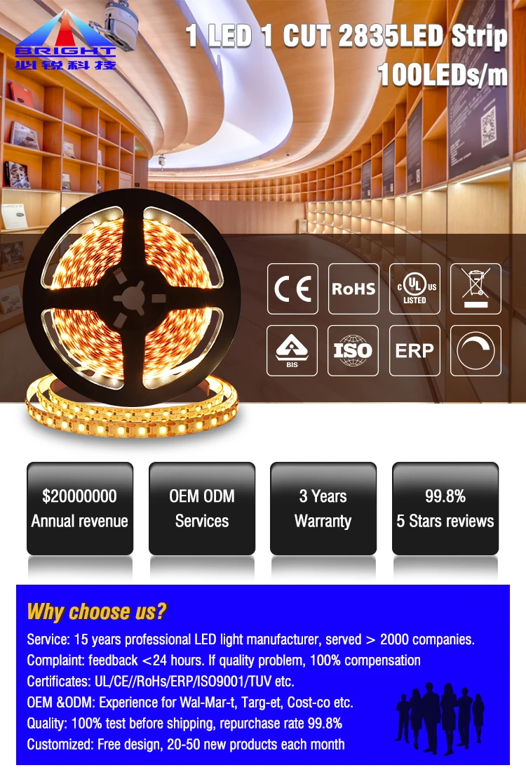 Free Cut Led Strip Light Pcb 8mm Smd2835 Led Strip 100leds/m Dc24v ...