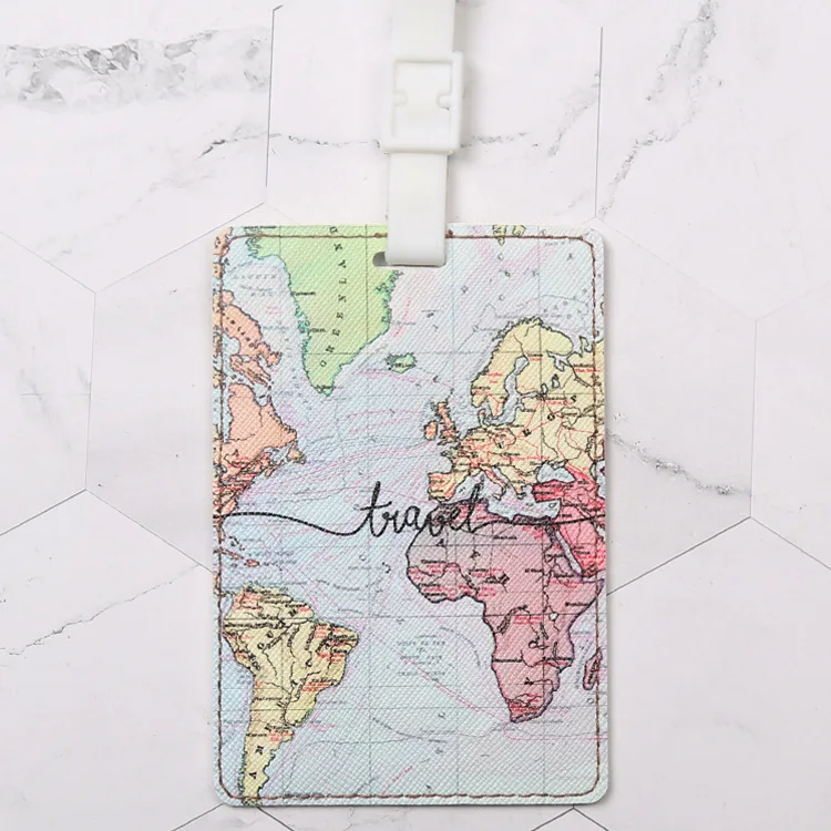 Creative World Map Luggage Identification Sublimated Logo PU Leather ...