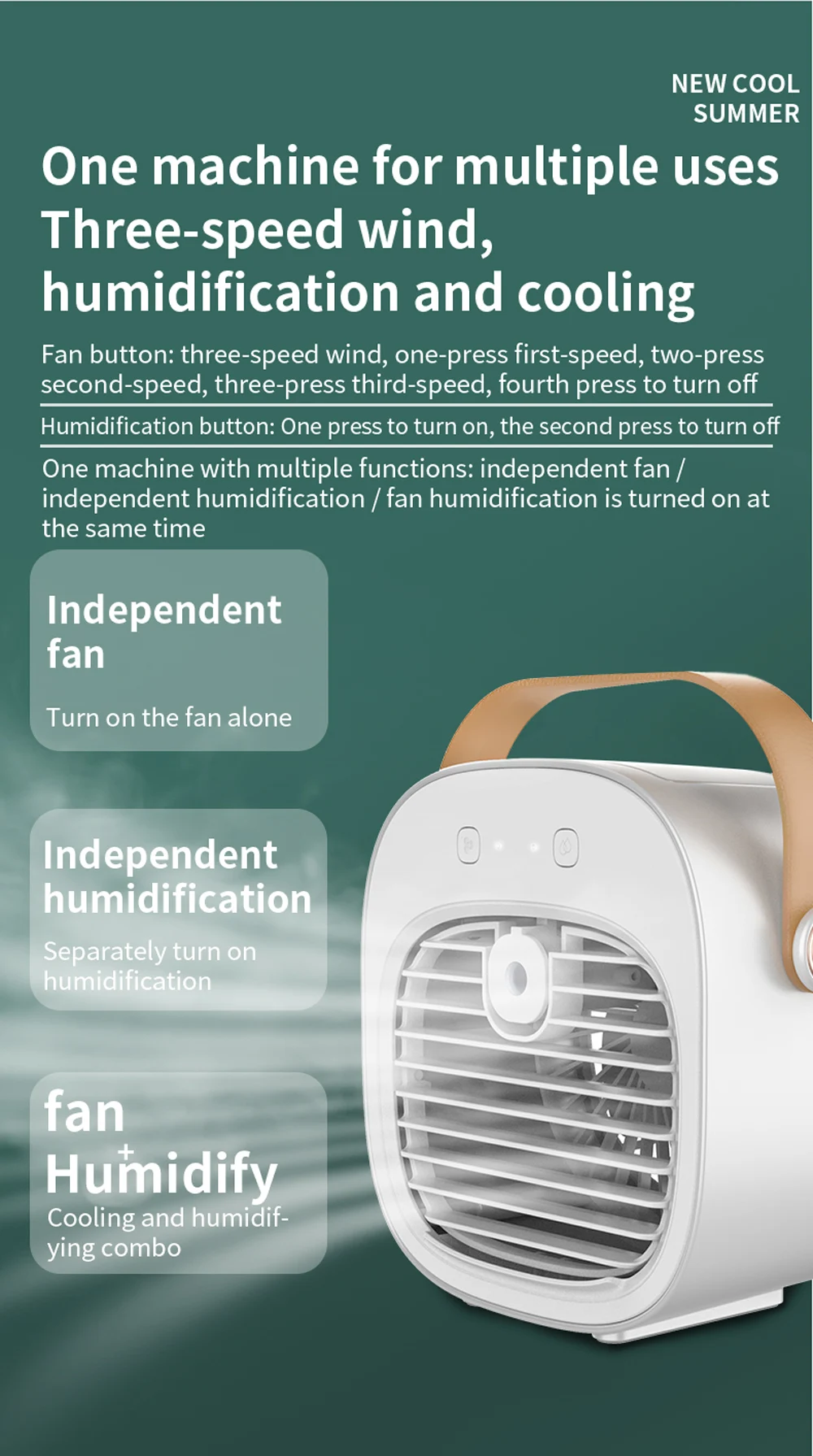 Portable Rechargeable Water Mist Fan Humidifier Cooling Fan with Ultra ...