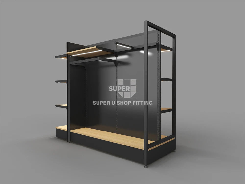 Gondola Retail Shelf with LED Lights - Wood Display Stand for Shopping ...