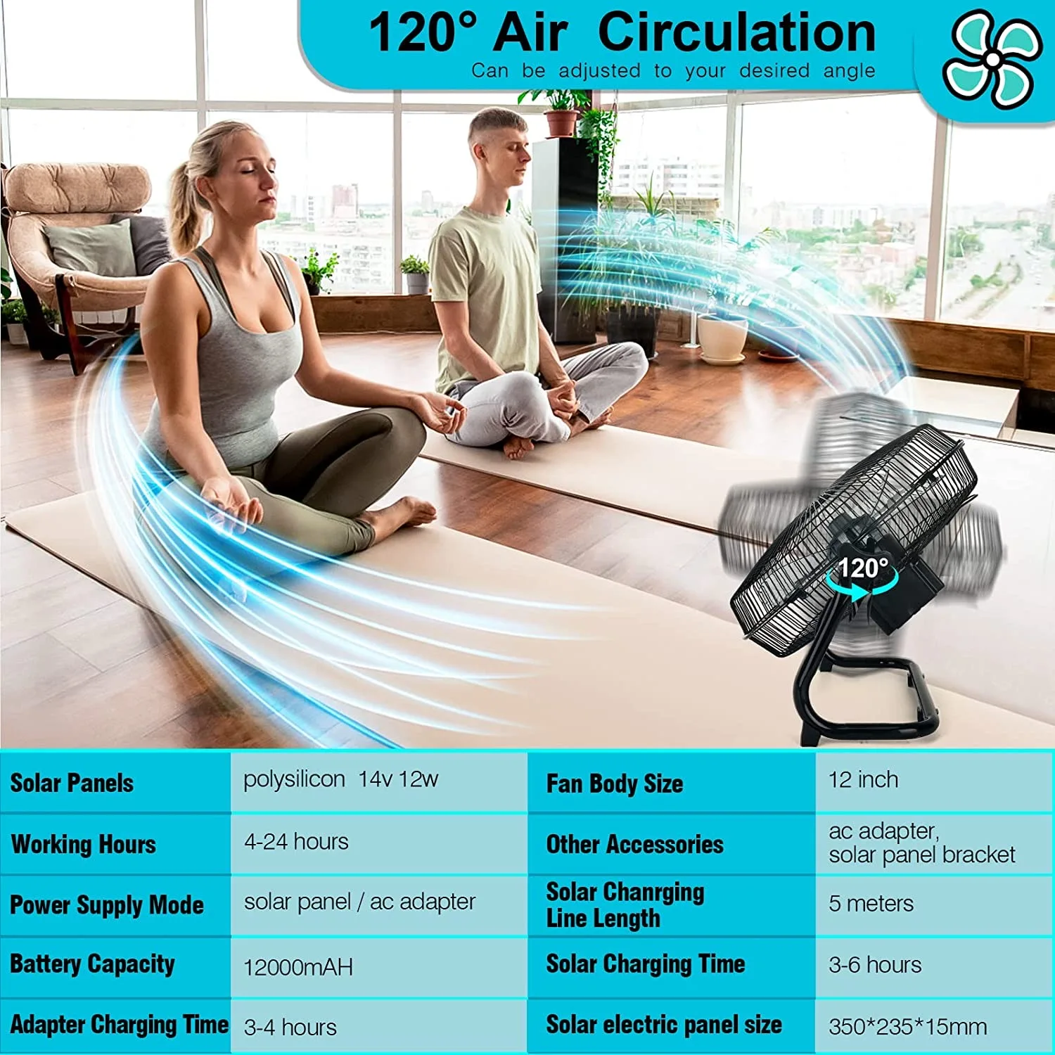 H01-12wf01 Solar Charging Outdoor Floor Fan 12 Inch Black Radiating ...