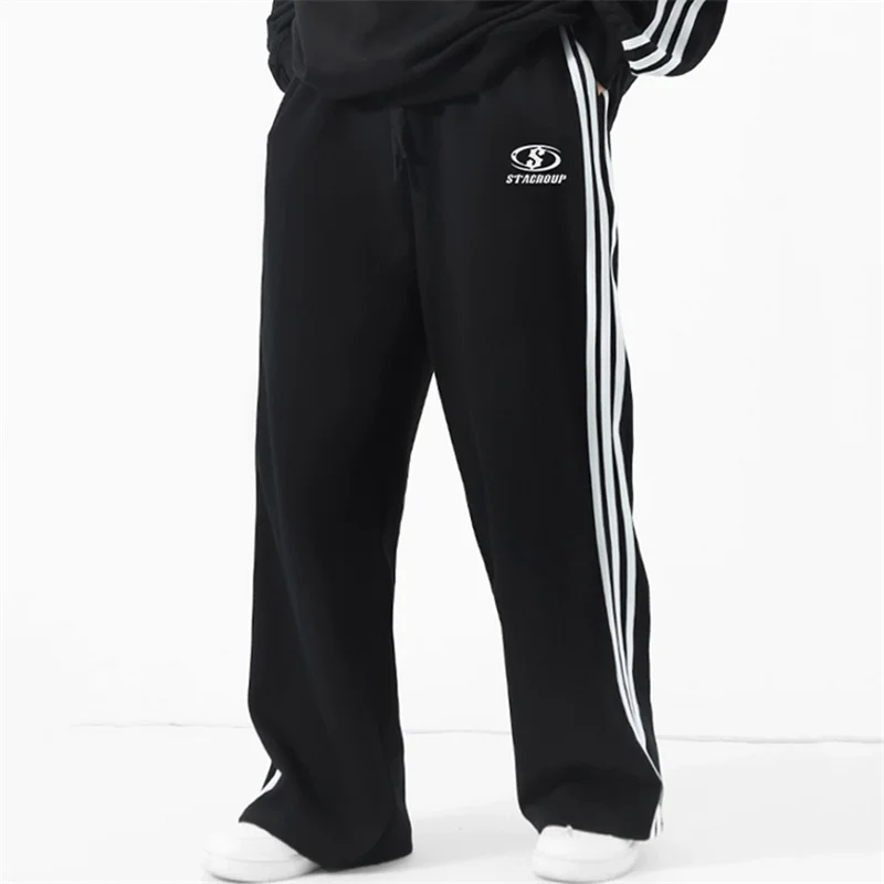 Custom Streetwear Double Waist Wide Leg Drawstring Fleece Cotton Men ...