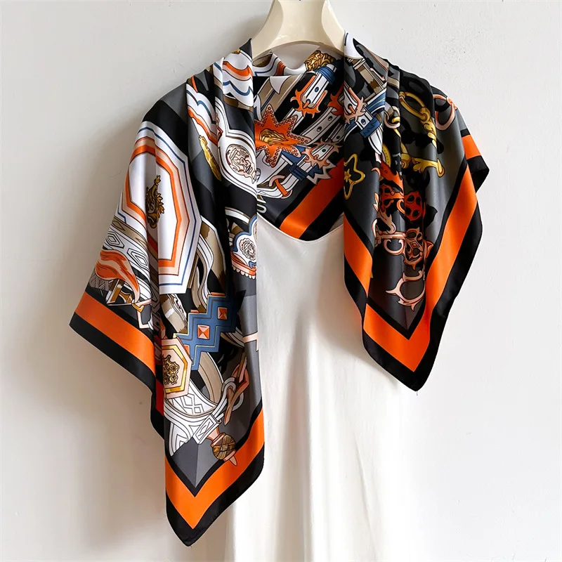 2024 New Luxury Chain Pattern Silk Square Scarves for Ladies Horse ...