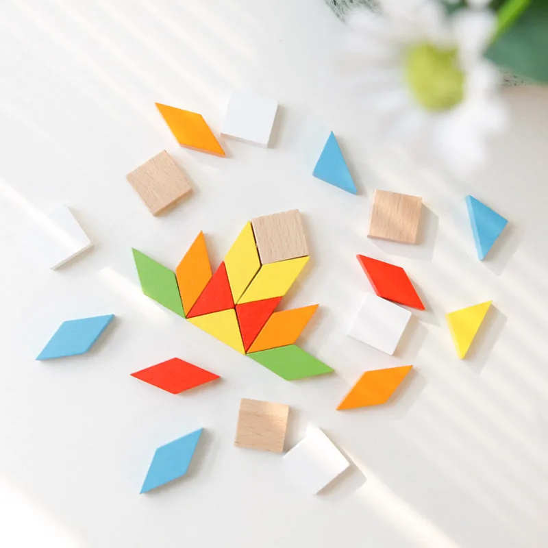 Wooden Blocks Geometric Puzzle For Game Colorful Shape Pattern ...