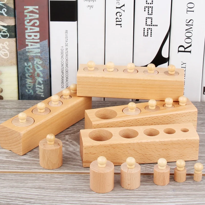 Montessori Wooden Toy Knobbed Cylinder Socket Blocks Early Education ...