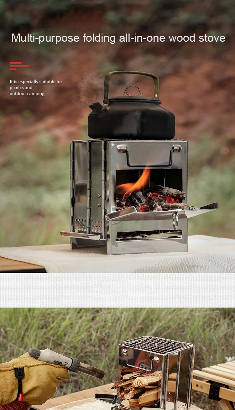 Outdoor Square Wood Stove Mini Stainless Steel Oven Bbq Camping Folding ...