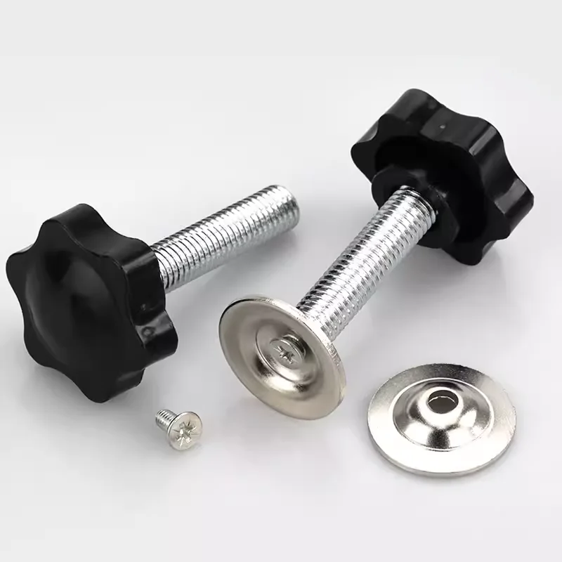 Stainless Steel Male Threaded Knob - Black Plastic Handle