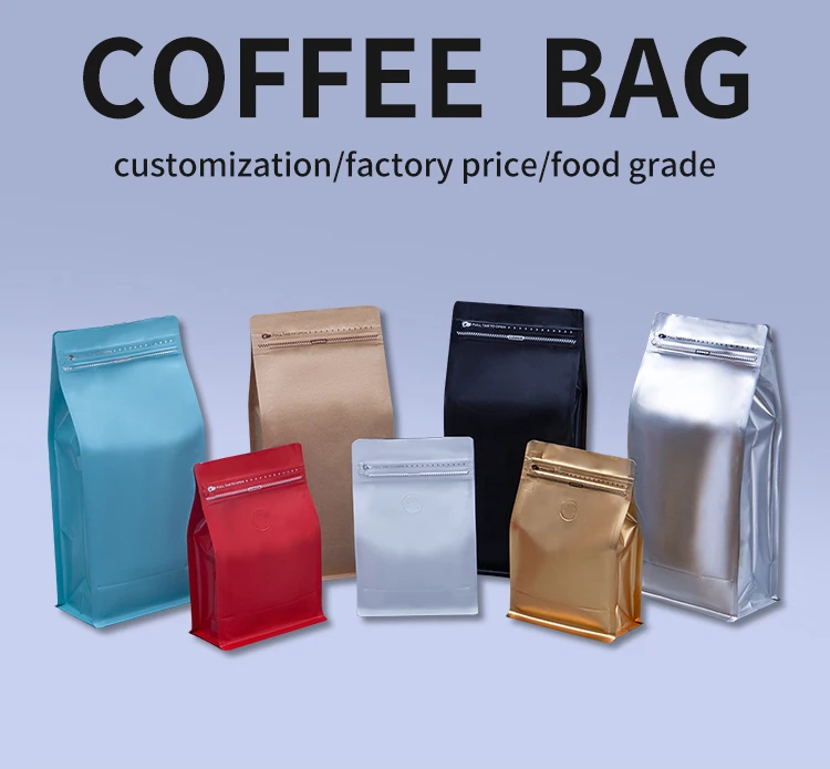 Wholesale Compostable 4oz 12oz Kraft Coffee Bags with Valve and Zipper