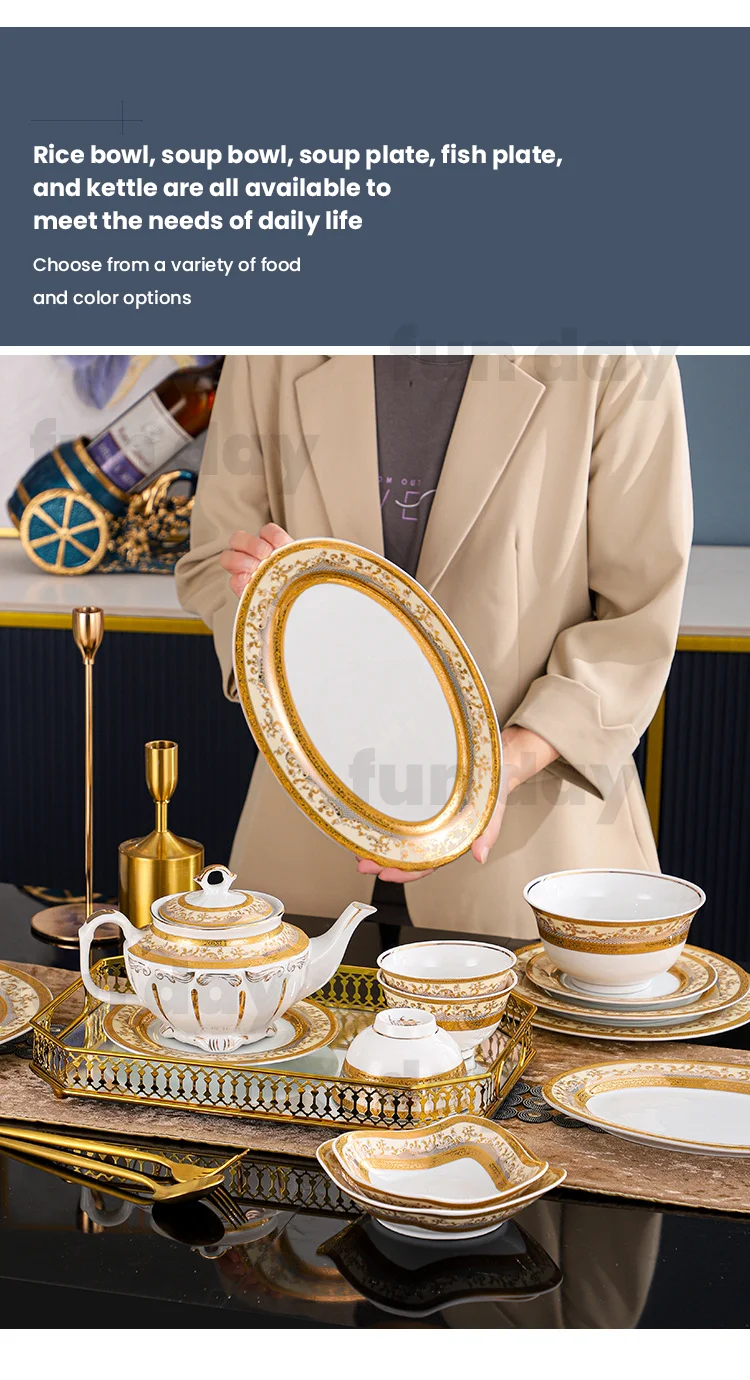 European Style Hotel Restaurant Top Grade Dinner Ware Luxury Gold Rim ...