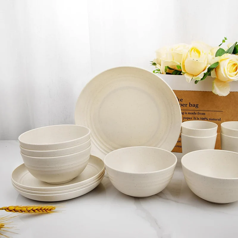 24PCS Wheat Straw Eco Dishes Biodegradable Dinner Plates Kids ...