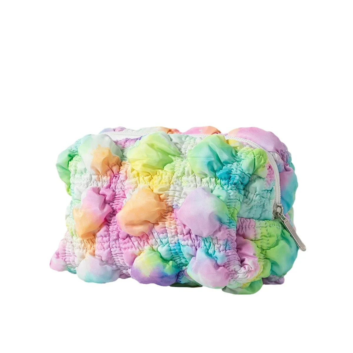 Kawaii Heart Ruched Pastel Rainbow Cosmetic Pouch Soft Polyester Travel ...