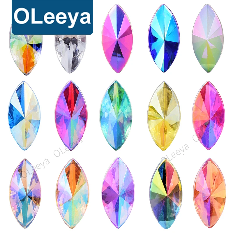 Oleeya Acrylic Horse Eye Strass Applique Flat Back Pointed Face 7*15mm ...