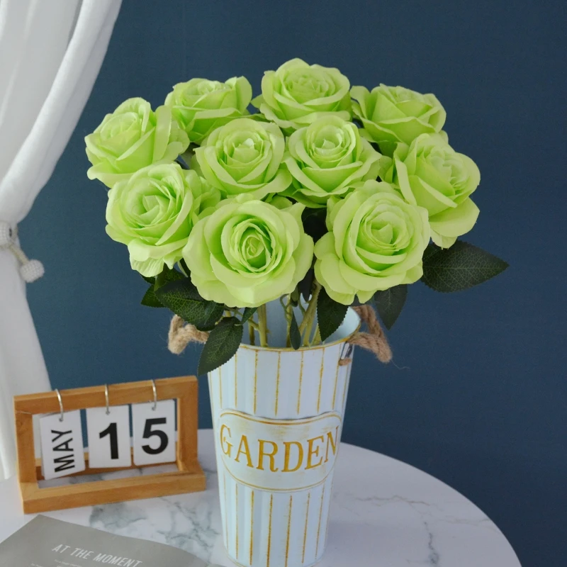 Artificial Flower Rose Realistic Single Stem Fake Silk Rose Bouquet For ...