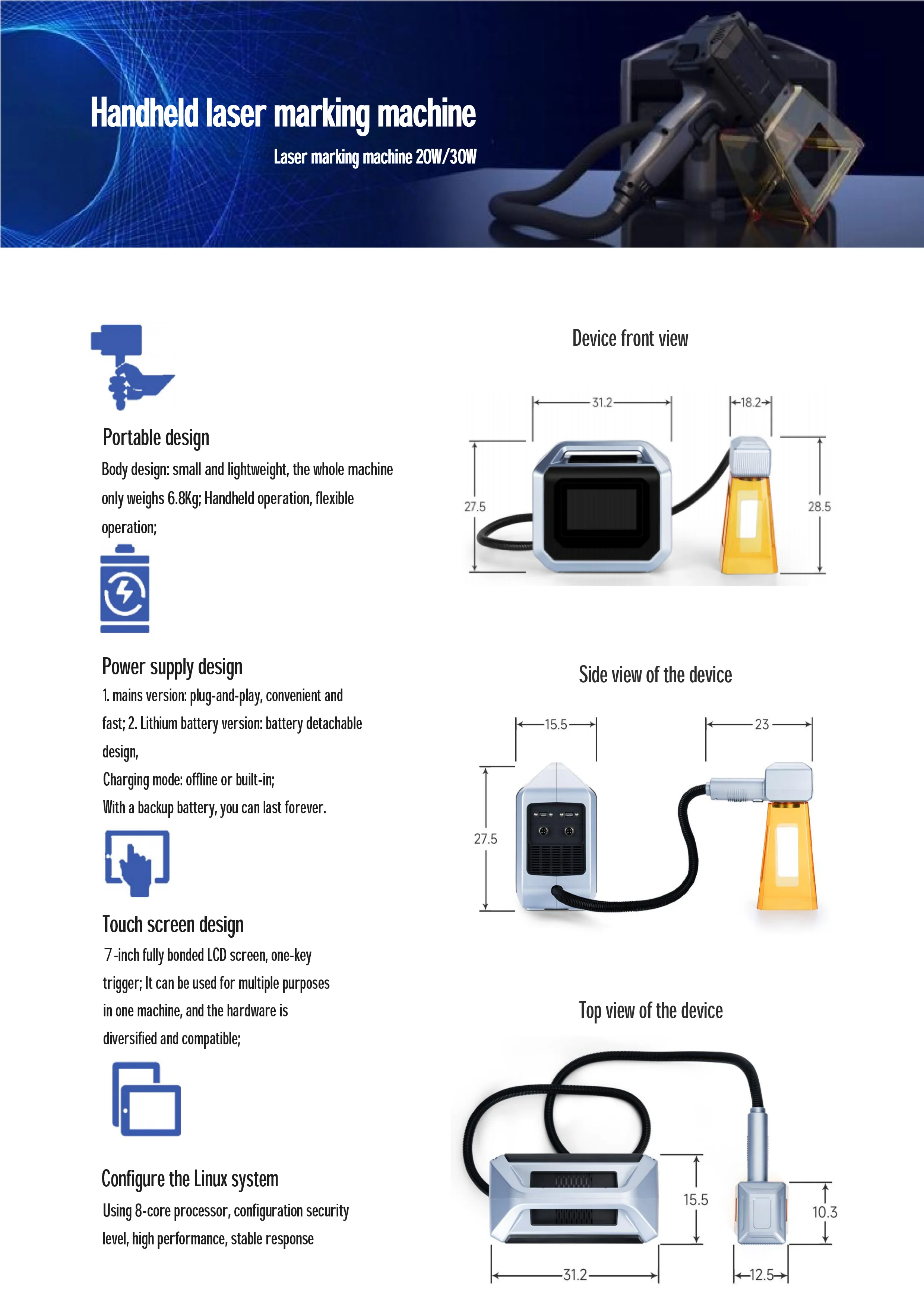 20W 30W 50W Fiber Portable Handheld Laser Engraver Marking Machine