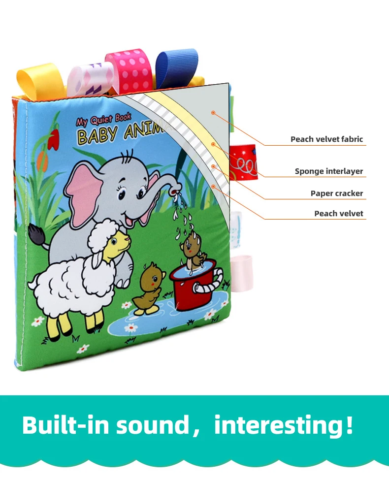 Early Educational Jungle Animals Sensory Interact Game Book Kids Plush ...