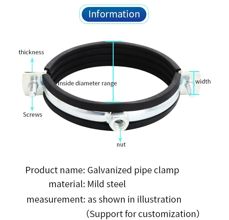 Heavy Duty Pipe Clamp With Rubber Reinforced Rib Professional Hanging ...