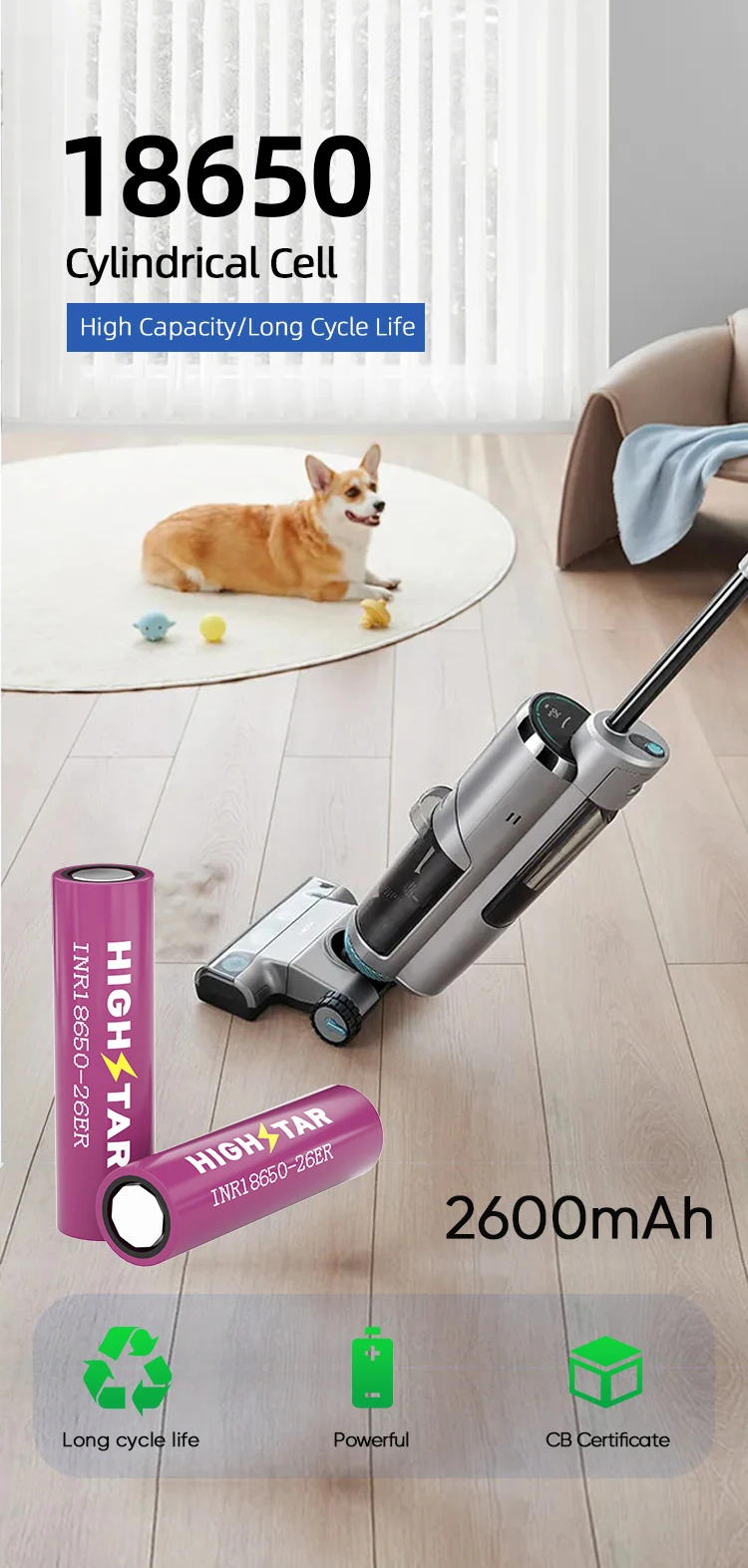 Highstar 18650 2600mah Cylindrical Deep Cycle Li-ion Battery 3.6v 18650 ...