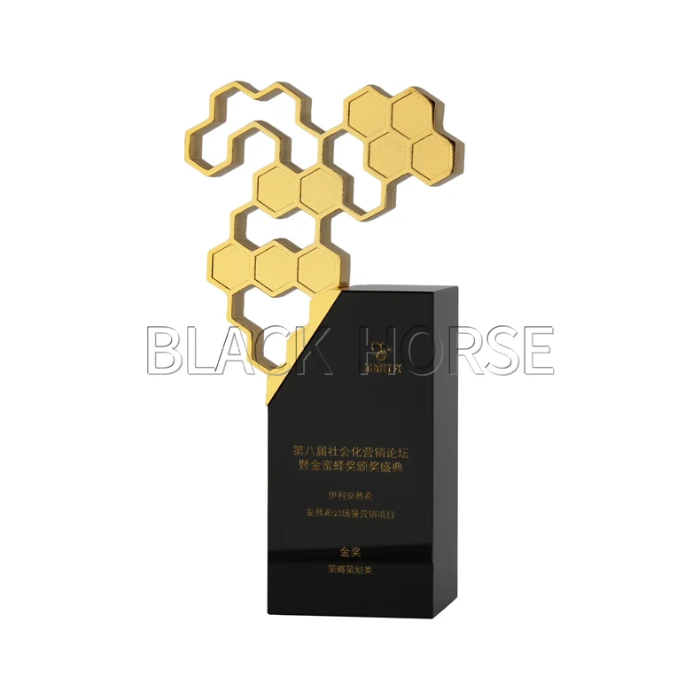 Custom Beehive Shape Black Crystal Base Honeycomb Award